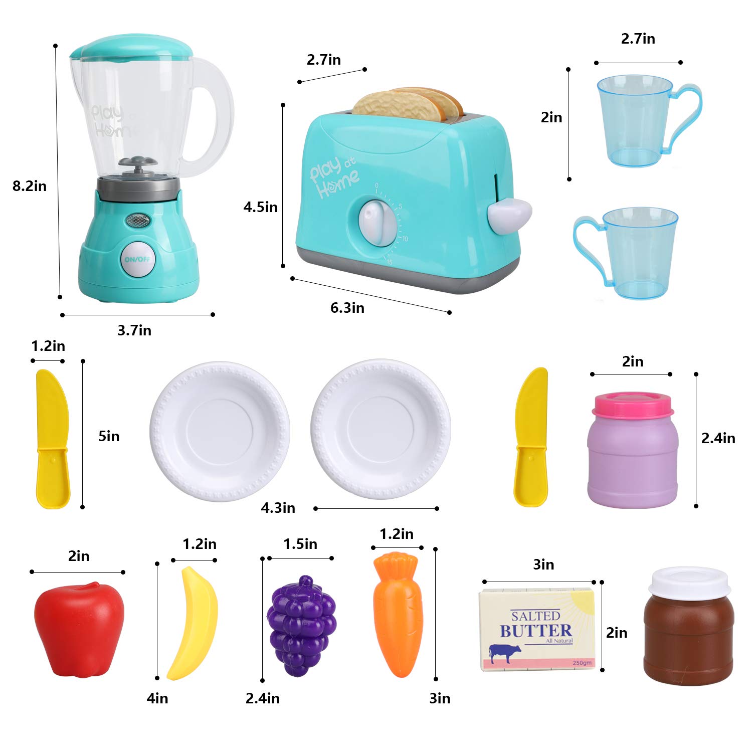 TOY Life Play Kitchen Accessories Toddler Kitchen Playset Toy Kitchen Appliances Kitchen Sets for Kids Ages 4-8 Kid Blender Toy Toaster Kitchen Set with Realistic Light Sound Gift for Girls Boys