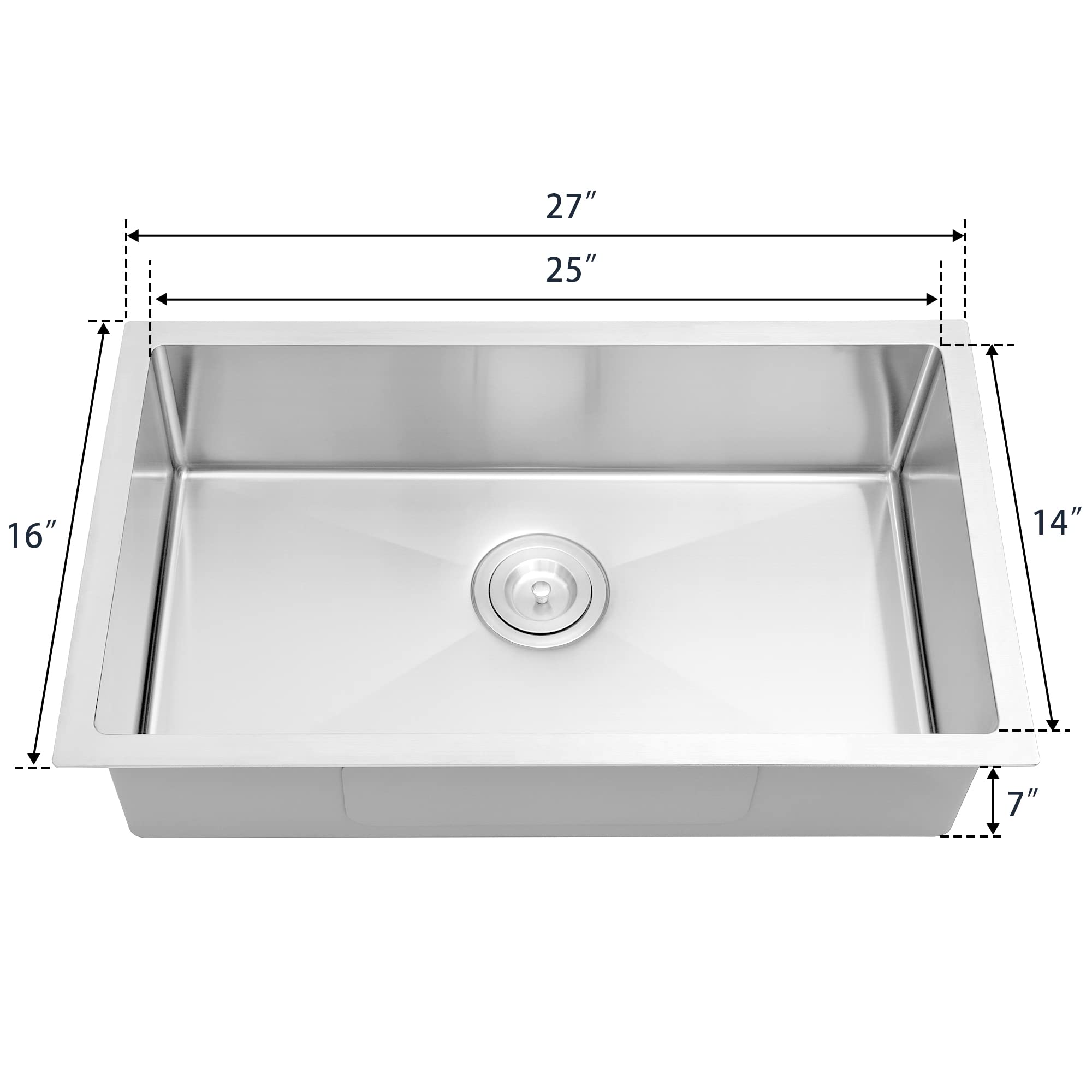 MILOSEN RV Kitchen Sink, 27''Γ16''Γ7'' Stainless Steel Undermount Kitchen Sink, Single Bowl Kitchen Sinks, Kitchen Sink for RV, 7 inch Depth Outdoor Kitchen Sink