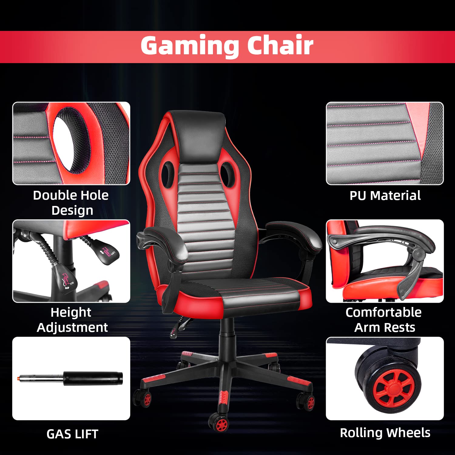 DualThunder Gaming Chairs, Home Office Desk Chairs Clearance, Comfortable Cheap Gaming Office Chairs, Computer Chairs Video Game Chairs, Gaming Chairs for Teens Gamer, Swivel Rolling Chairs, Red