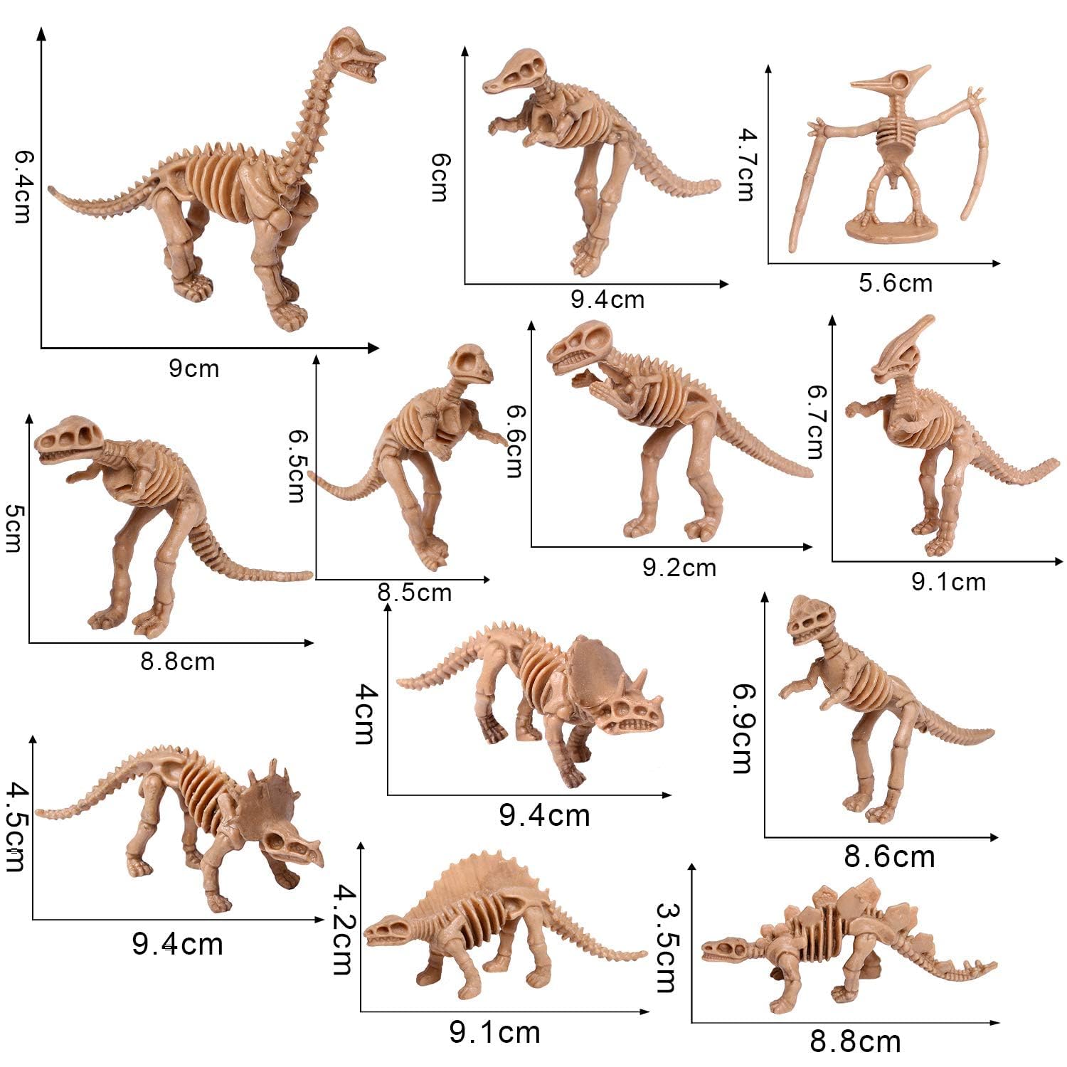 UPINS 30 Pack Dinosaur Fossil Skeletons 3.7 Inch Assorted Dinosaur Skeleton Toy Figures Dino Bones Educational Gift for Science Play Dino Sand Dig Party Favor Decorations
