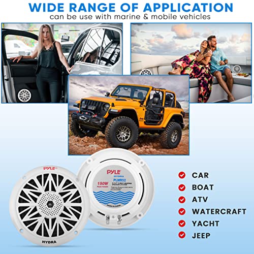 Pyle 5.25 Inch Dual Marine Speakers - 2 Way Waterproof and Weather Resistant Outdoor Audio Stereo Sound System with 150 Watt Power, Poly Carbon Cone, Cloth Surround and Low Profile Design - 1 Pair