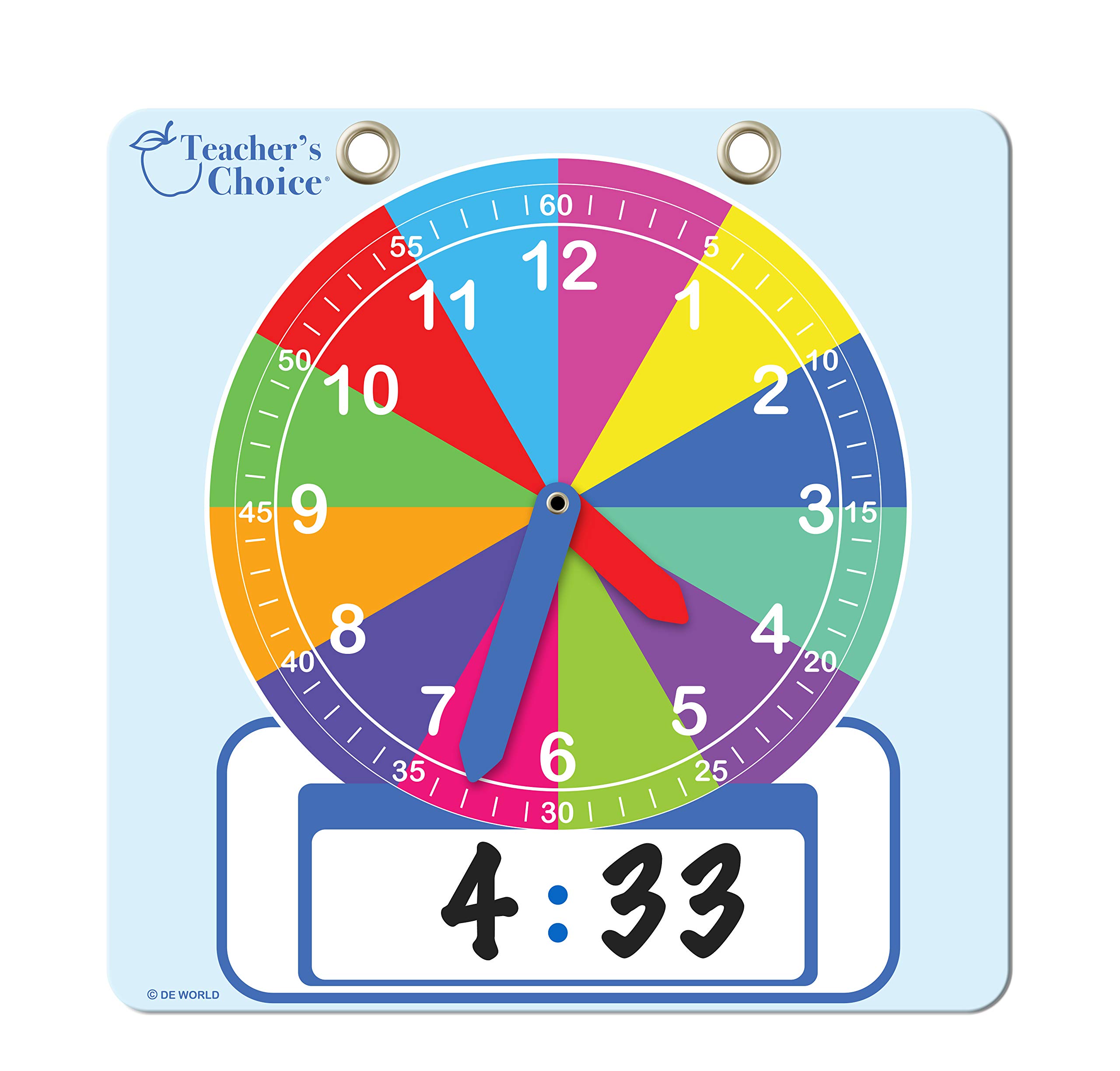 Teacher's Choice Writable Dry Erase Learning Clock | Large 12" Demonstration Teaching Time Practice Clock with Dry Erase Writing Surface | Marker Included | (Rainbow)