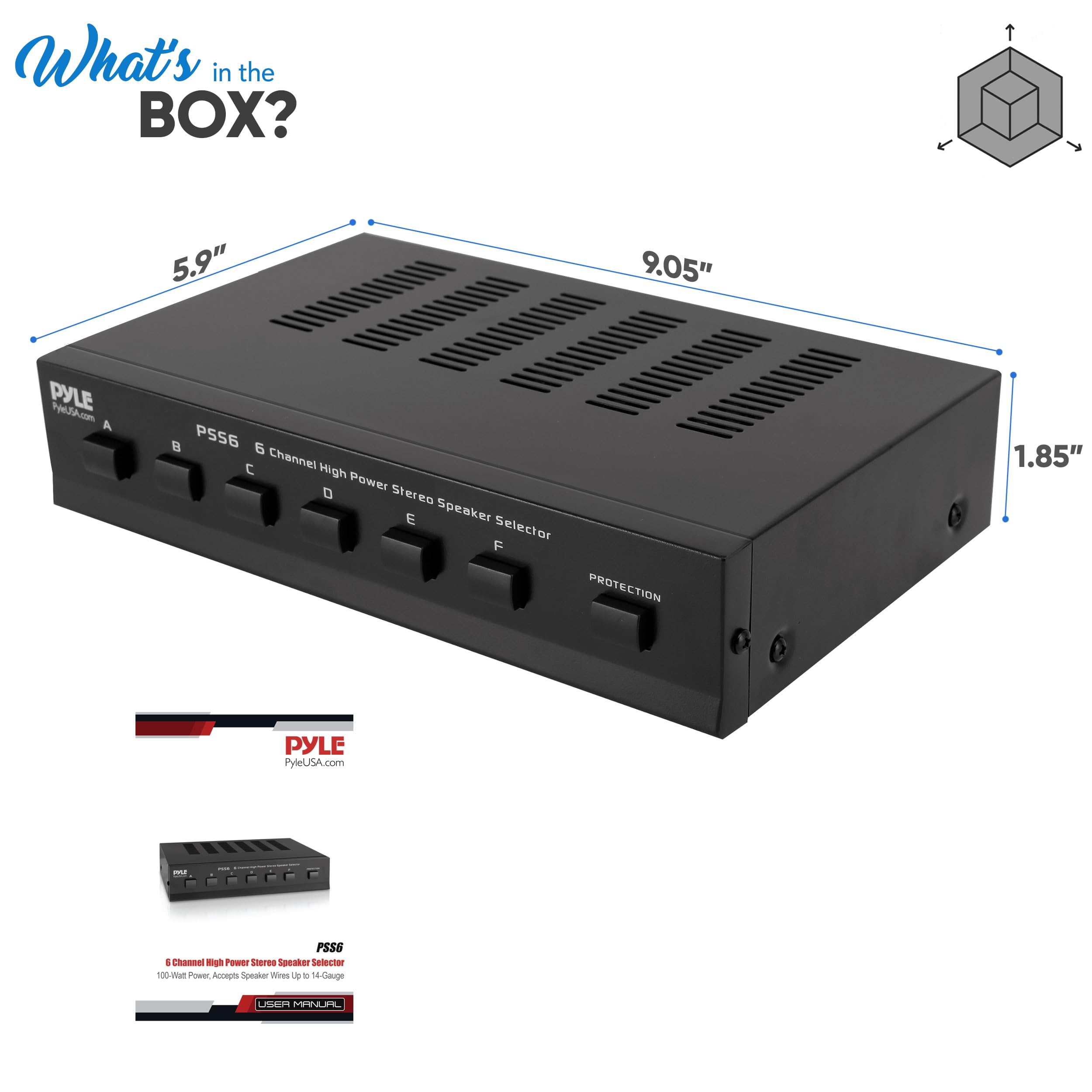 Pyle Home Premium New and Improved 6 Zone Channel Speaker Switch Selector Switch Box Hub Distribution Box for Multi-Channel High Powered Stereo Amplifier A,B,C,D Switches, 6 Pairs Of speakers PSS6