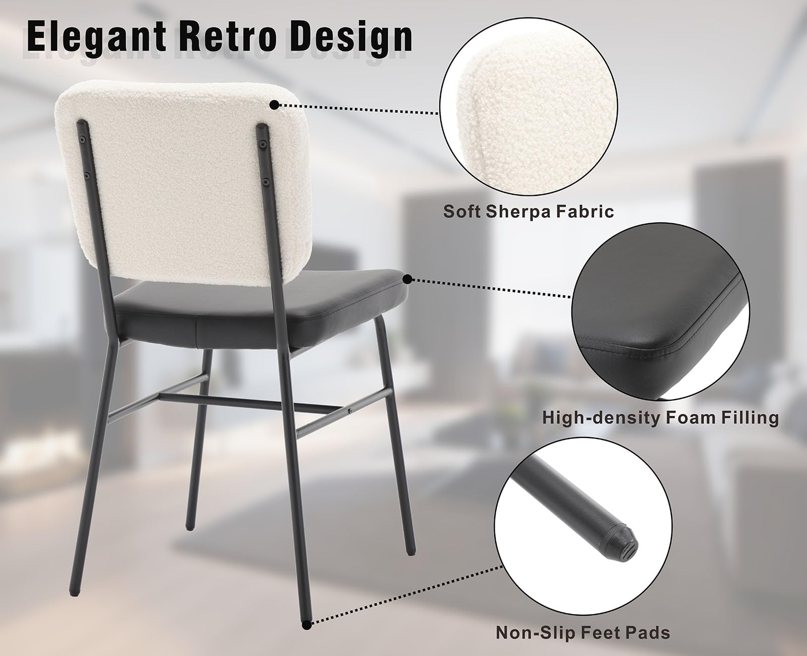 CIMOTA Modern Dining Chairs Set of 4 White Dining Room Chairs with Sherpa Back/Gold Metal Legs Comfy Upholstered Kitchen Chairs Leather Accent Chair for Dining Room/Restaurant