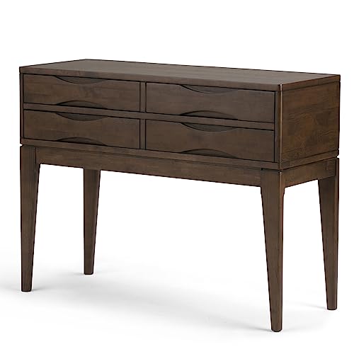 SIMPLIHOME Harper SOLID WOOD 40 inch Wide Mid Century Modern Hallway Console Sofa Entryway Table in Walnut Brown with Storage, 4 Drawers , for the Living Room, Entryway and Bedroom
