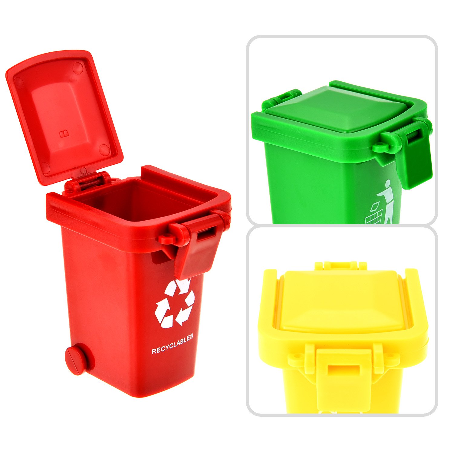 TecUnite Kids 6 Pieces Mini Trash Cans, 7.9 Gallon Capacity, ABS Material, Red, Yellow, Green Colors