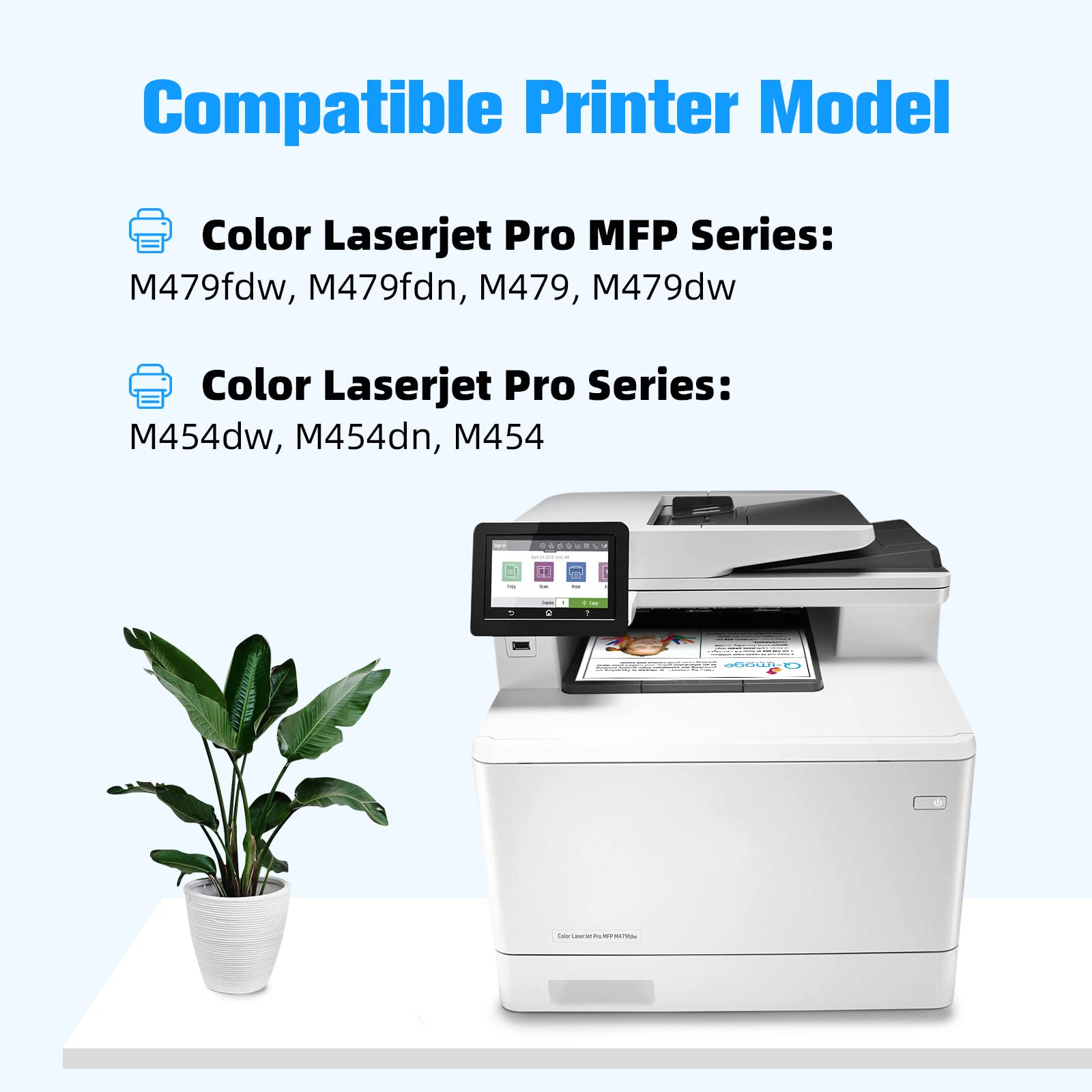 Q-image (No CHIP 414A Toner Cartridge Compatible Replacement for HP 414A W2020A 414X HP Color Pro MFP M479fdw M479fdn M454dw M454dn M454 M479 Printer Toner (4 Pack)