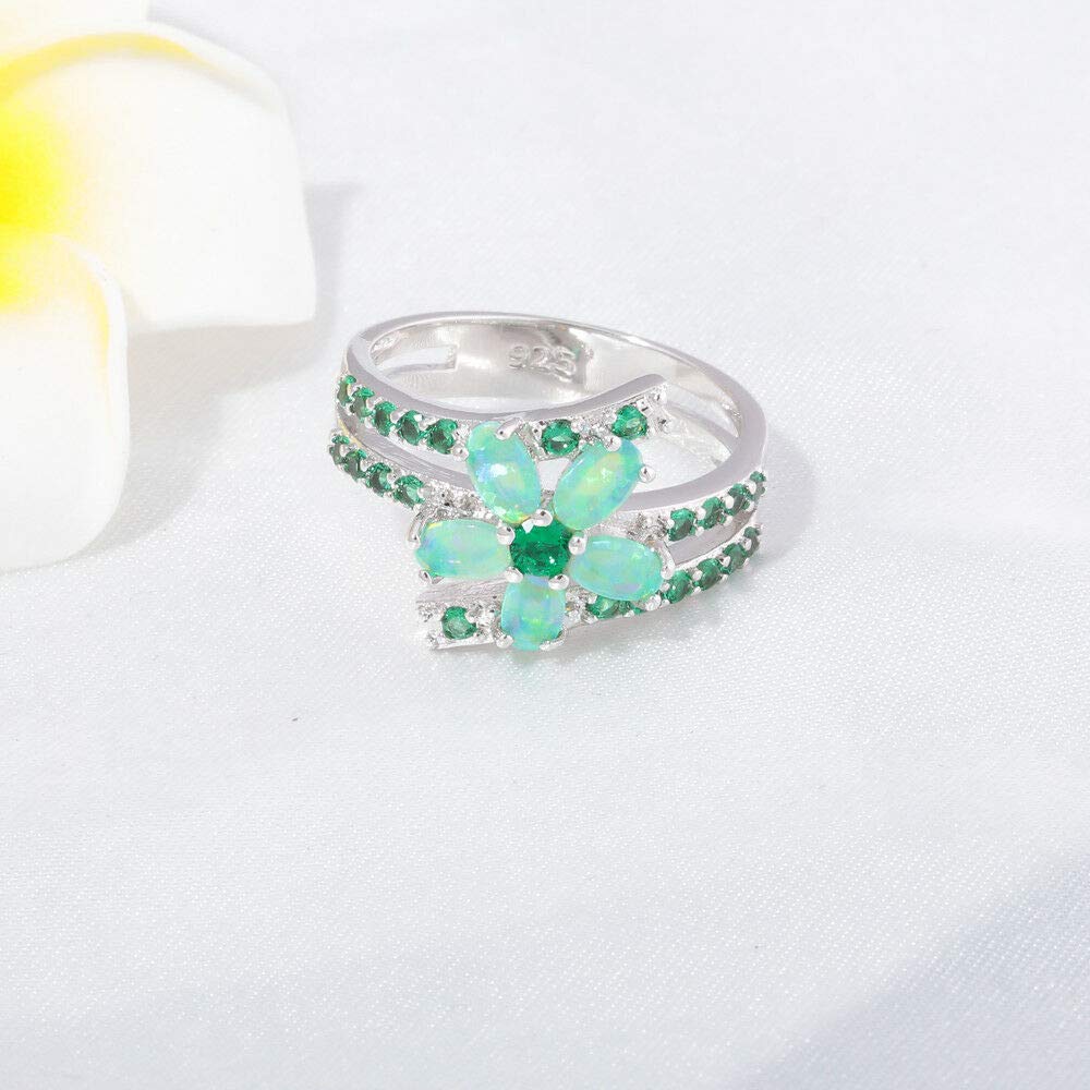 CiNily Silver Green Fire Opal Emerald Women Jewelry Gemstone Ring Size 5-12 (5)