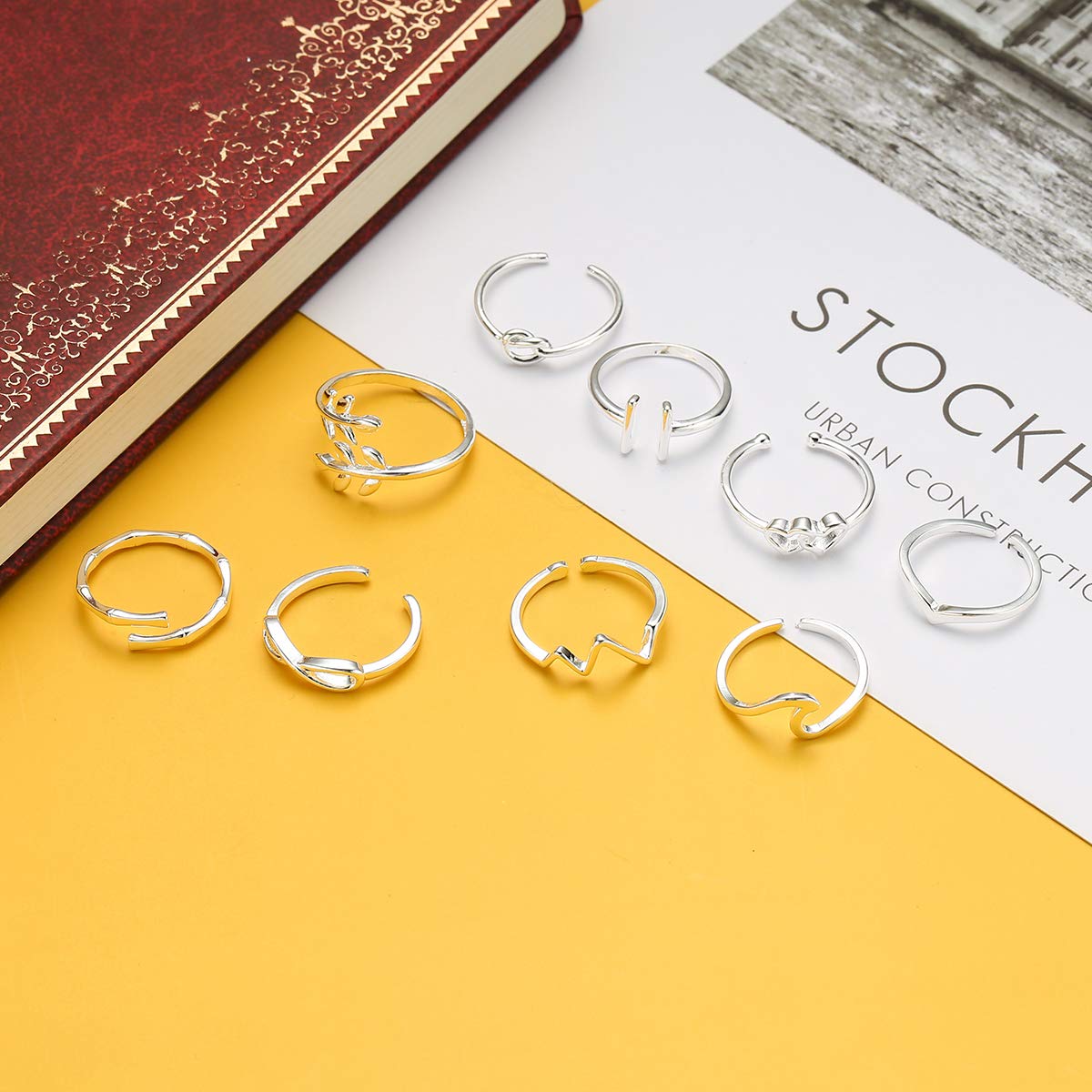 Cooluckday Adjustable Open Rings for Women Knot Arrow Heart Wave Infinity Rings Dainty Stackable Thumb Knuckle Open Rings Set 12 Pcs …