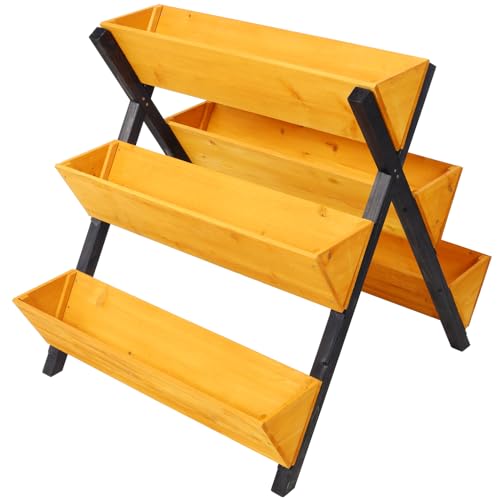 HarmoGZen 3 Tiers Wooden Vertical Raised Garden Bed with Legs,Brown Planter Raised Beds Kit for Flowers Herbs Vegetables