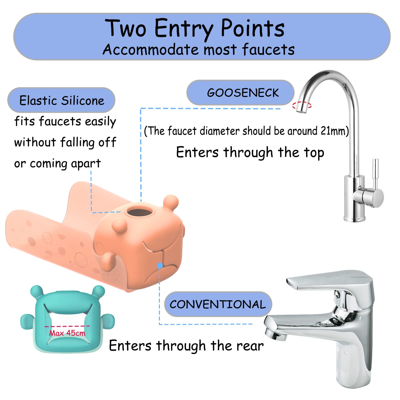 Faucet Extender for Toddlers, Bathroom Kitchen Sink Extender for Kids Fun Hand Washing, Sink Spout Hand Wash Helper for Children Baby (Green, Orange, 2 Pack)