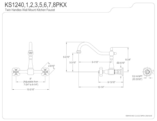 Kingston Brass KS1245PKX Duchess Bridge Kitchen Faucet, 9-7/16", Oil Rubbed Bronze