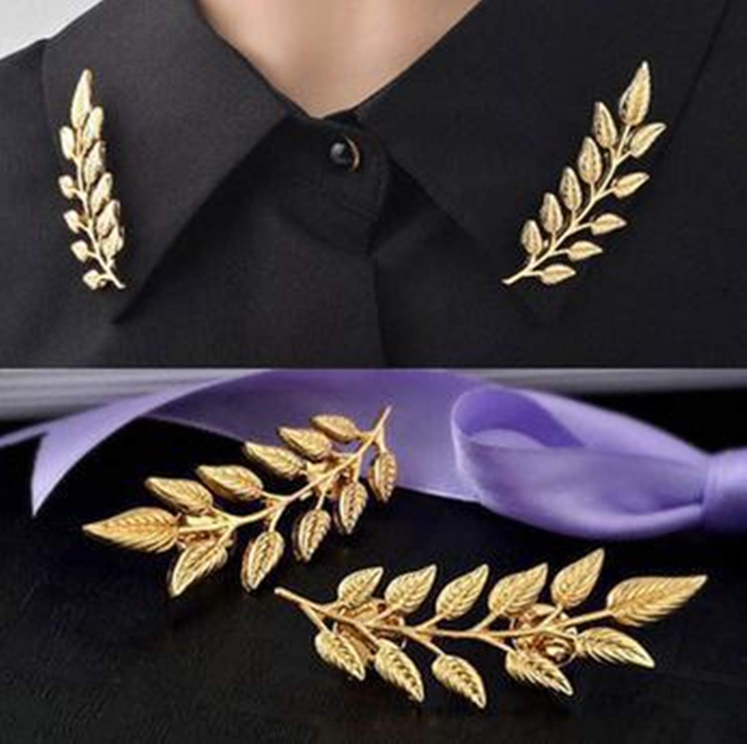 TFYU 4 Pcs Deer Head Double Link Chains, Gold Stud, Retro Hollow Pattern and Angle Triangle Tassels Collar Pins Brooch Clip Pin Brooches Shirt Collar Decoration Parts with Free Box