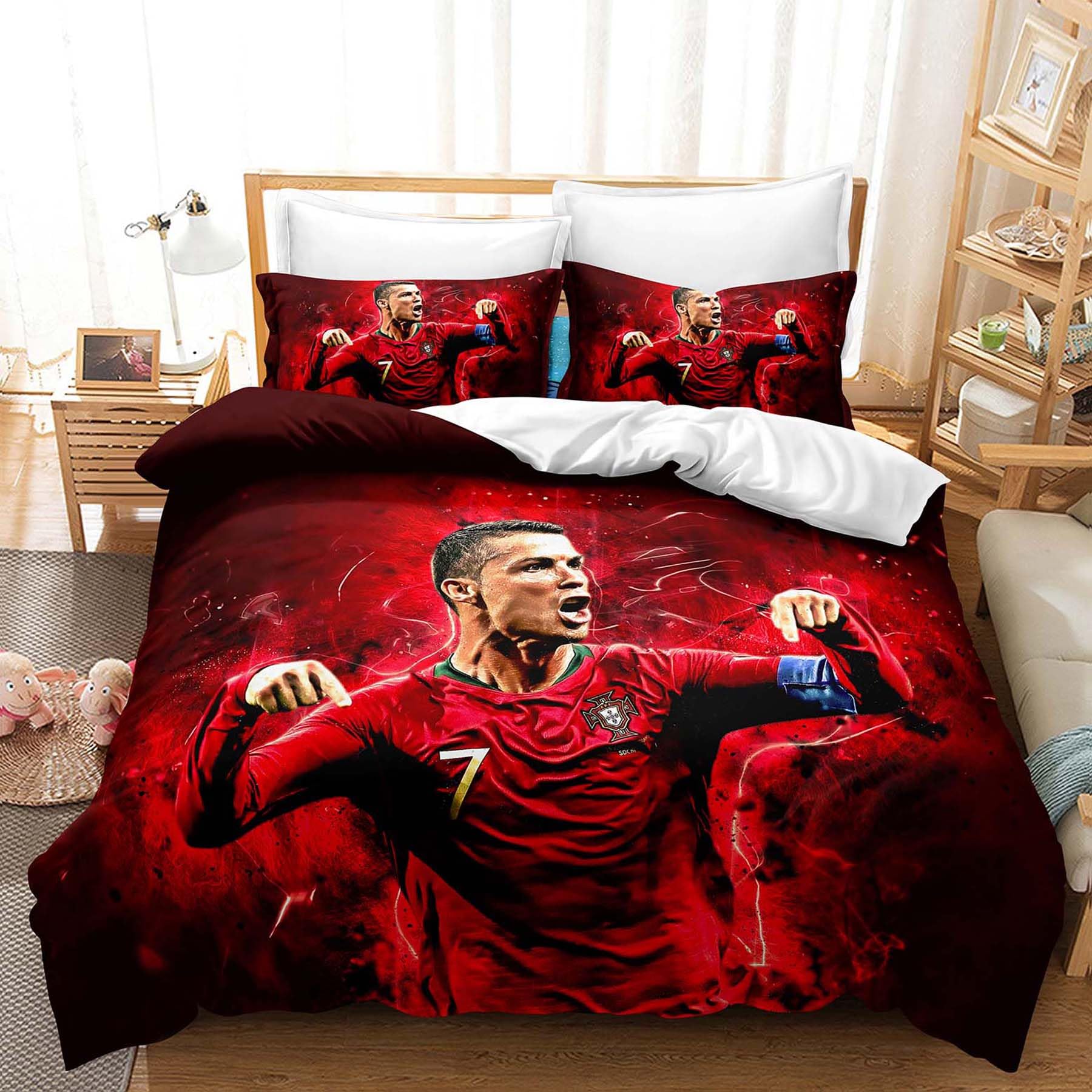 Generic Football Duvet Cover Full Microfiber Bedding Set 3PC Kids Comforter Cover Set, Lightweight Soft Zipper Breathable Closure - Duvet Cover Full 80""x90""