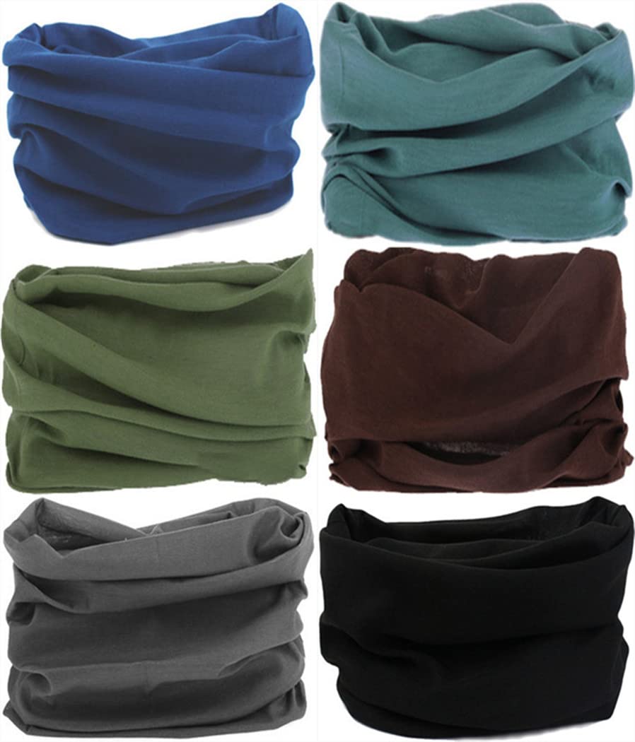 VANCROWN Neck Gaiter Headband Headwear Head Wrap Face Mask Magic Scarf Bandana for Men and Women (6PCS.Solid Color.2)