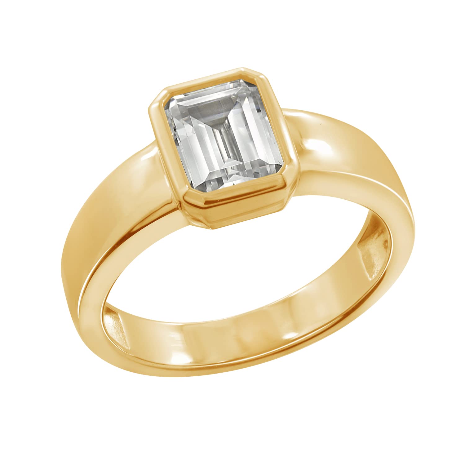 DIAMONBLISS Yellow Gold clad Sterling Silver Clear Emerald Cubic Zirconia Bezel Engagement Ring, Size 8