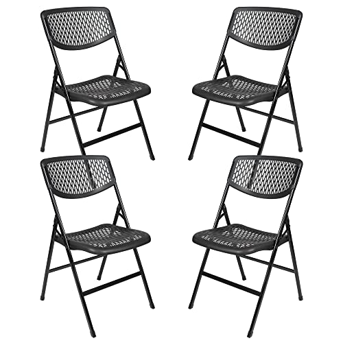 Cosco Indoor Black Plastic Mesh Standard Folding Chair- Pack of 4