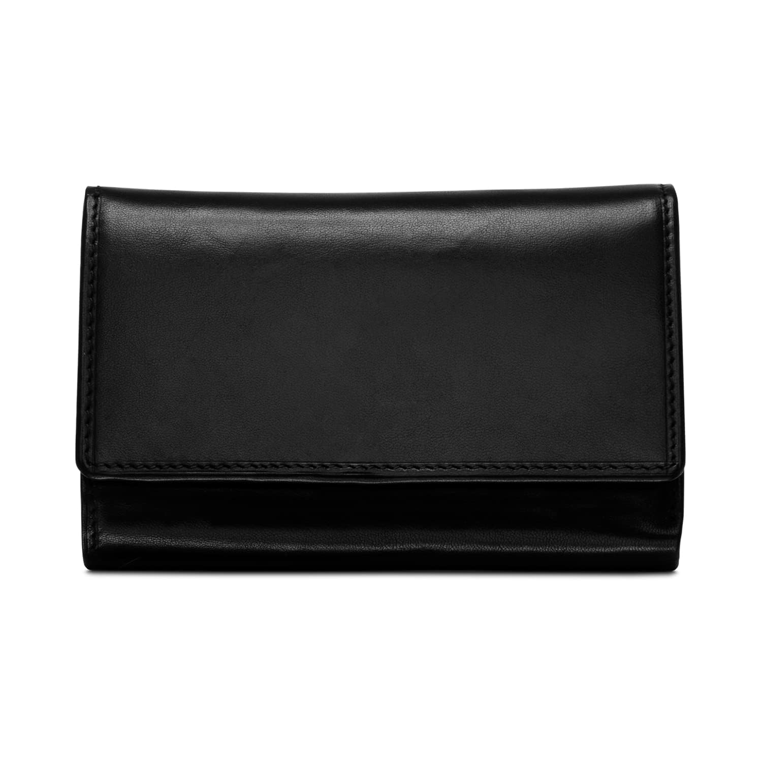 Tony Perotti Womens Italian Cow Leather Trifold Euro Clutch Wallet with ID Window and Coin Pouch in Black