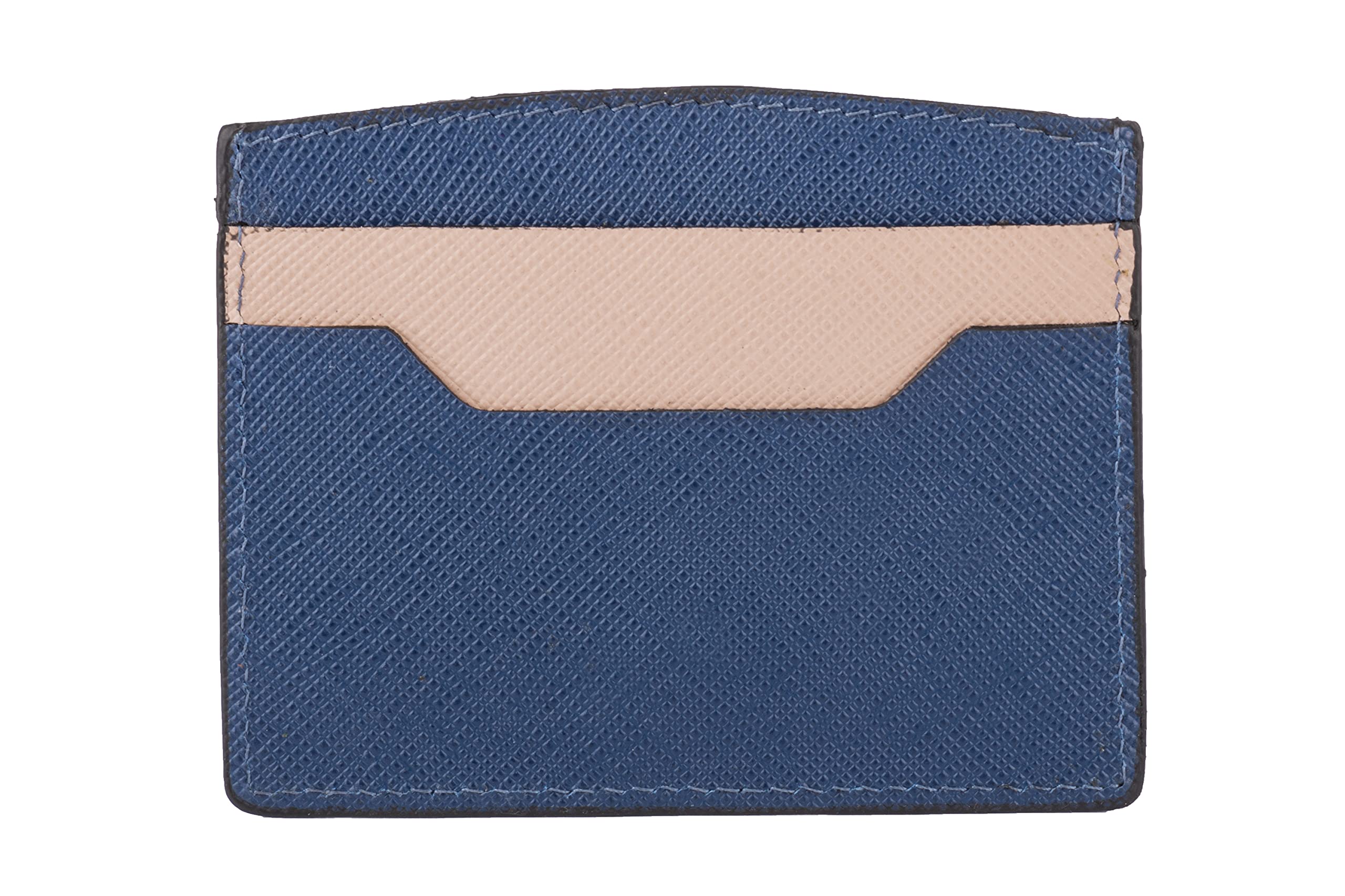 Zinda Genuine Leathers Card Holder Unisex Slim Wallet RFID Protection (Blue/Beige)
