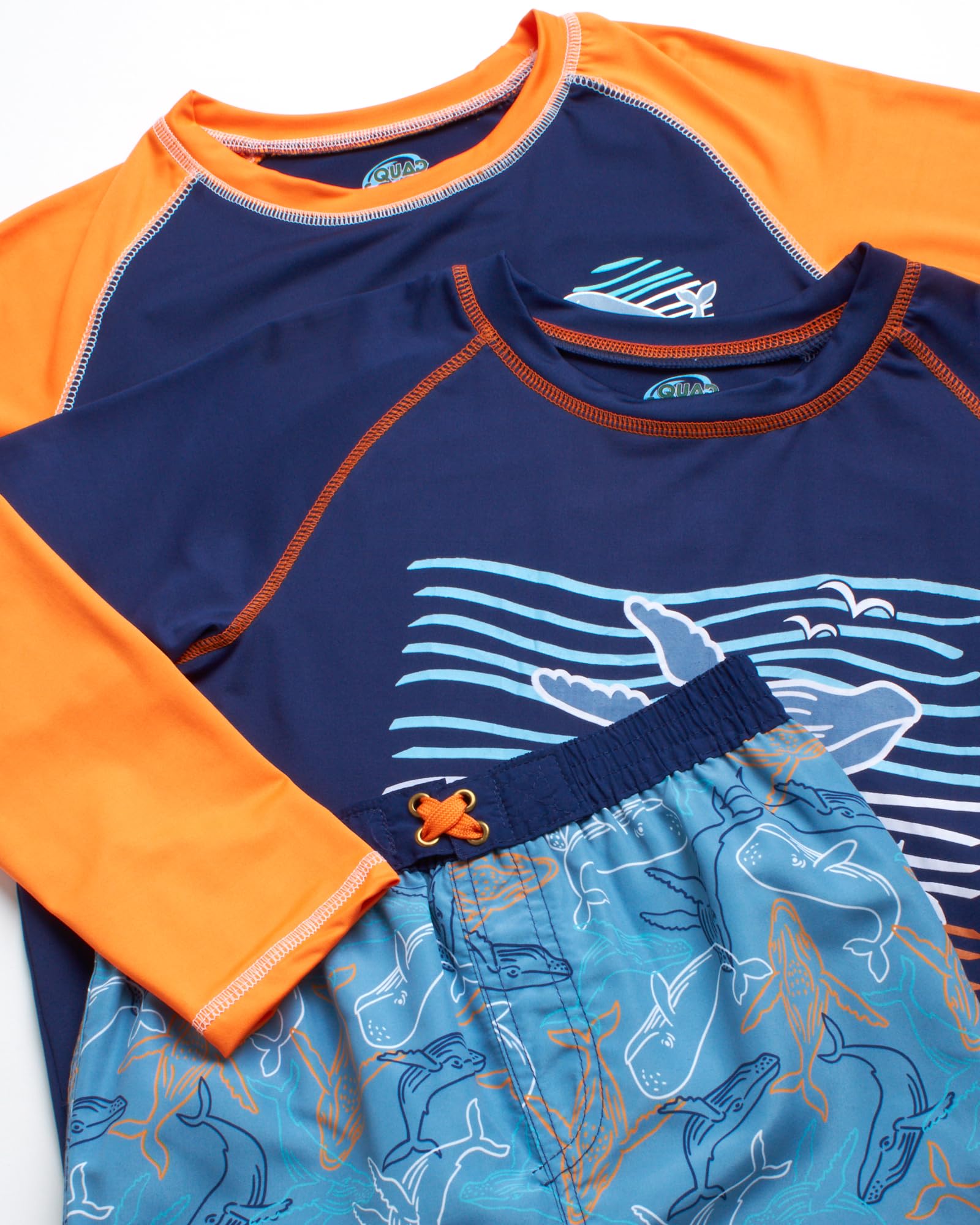 Quad Seven Little Boys' Rash Guard Swim Set - 3 Piece Bathing Suit Trunks and Rash Guard Shirt (2T-7), Size 2 Toddler, GreenNavy Palm Trees