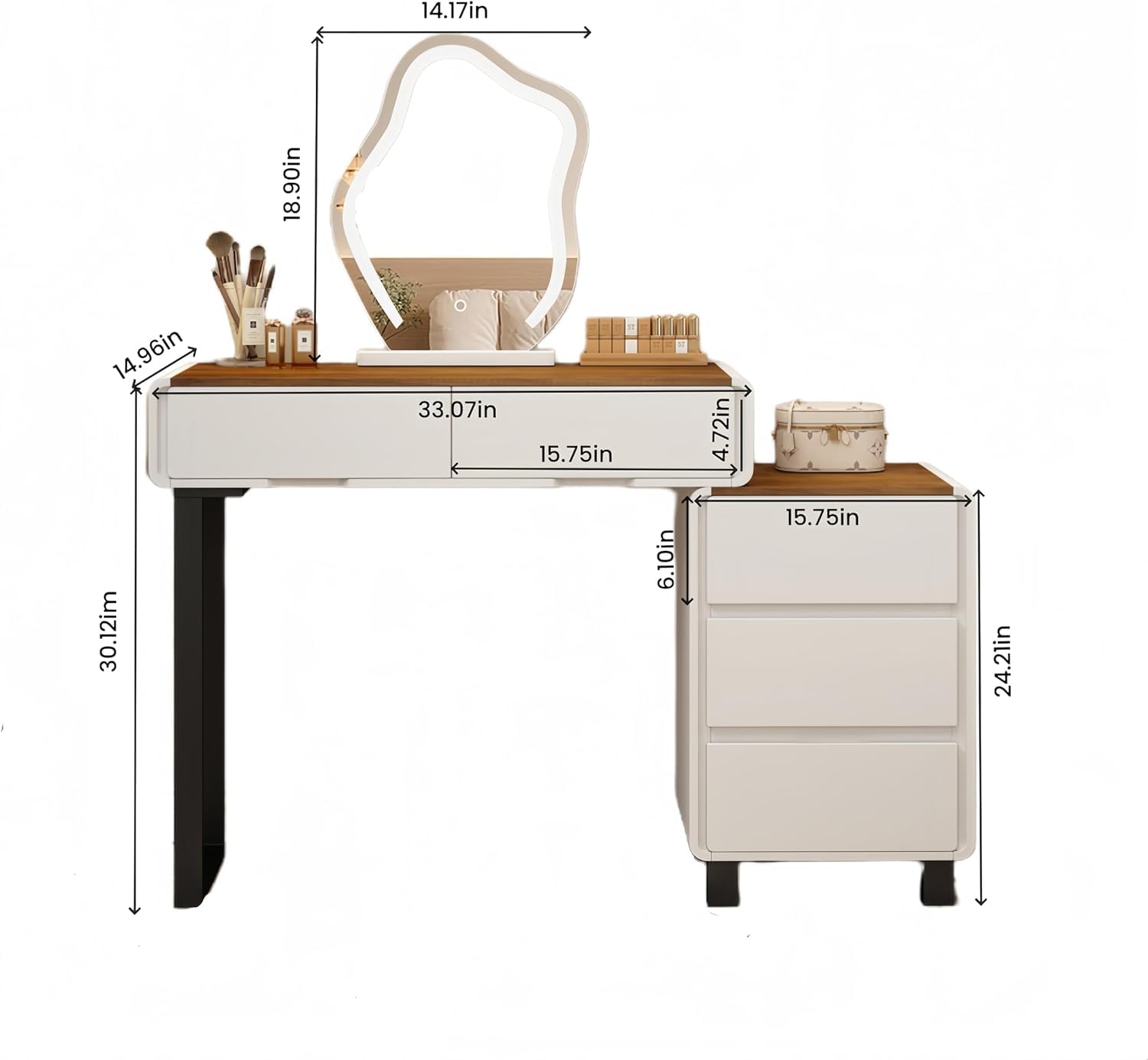 HOMEHIGH Vanity Desk with Mirror and Lights, Dressing Table with 5 Drawers and Adjustable Cabinet, Makeup Vanity Desk with 3 Lighting Modes for Bedroom, Makeup Room