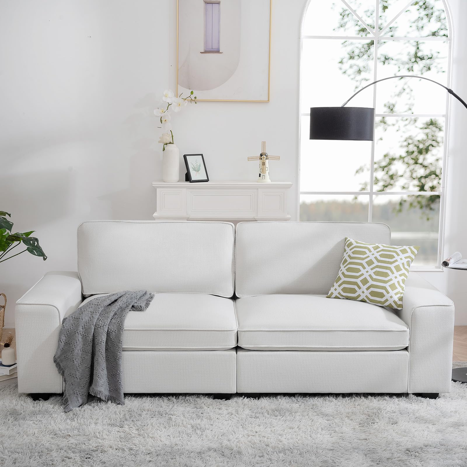HOMERILLA 88.58" Modern Sofas for Living Room Linen Breathable Loveseat Sofas & Couches with Square Wide Armrest and Removable Sofa Cushion Off-White