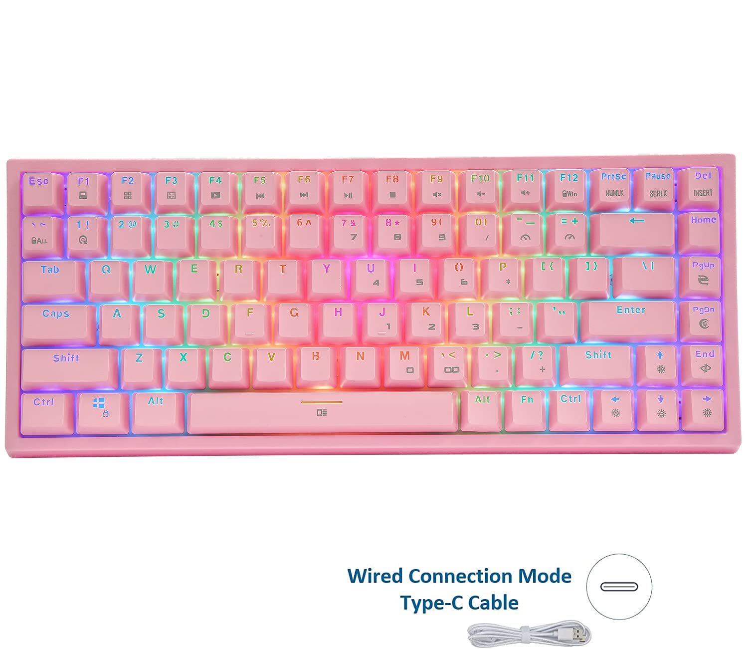 CQ84 Mechanical Gaming Keyboard Brown Switches RGB Backlit USB Wired Keyboard 60% Compact 84 Keys for Windows Computer Gamer Office