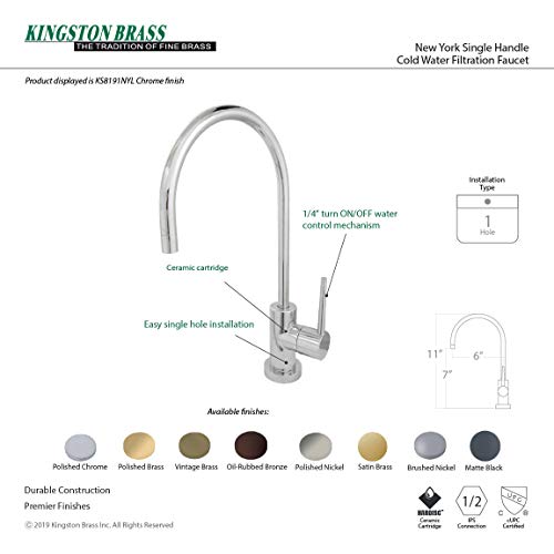 Kingston Brass KS8190NYL New York Water Filtration Faucet, Matte Black, 11.13 x 5.88 x 1.69