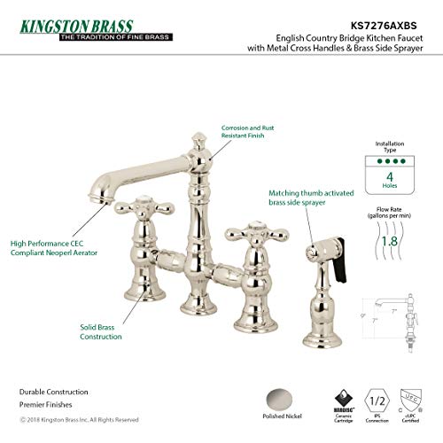 Kingston Brass KS7276AXBS English Country Bridge Kitchen Faucet, Polished Nickel, 8.31 x 8 x 6.88