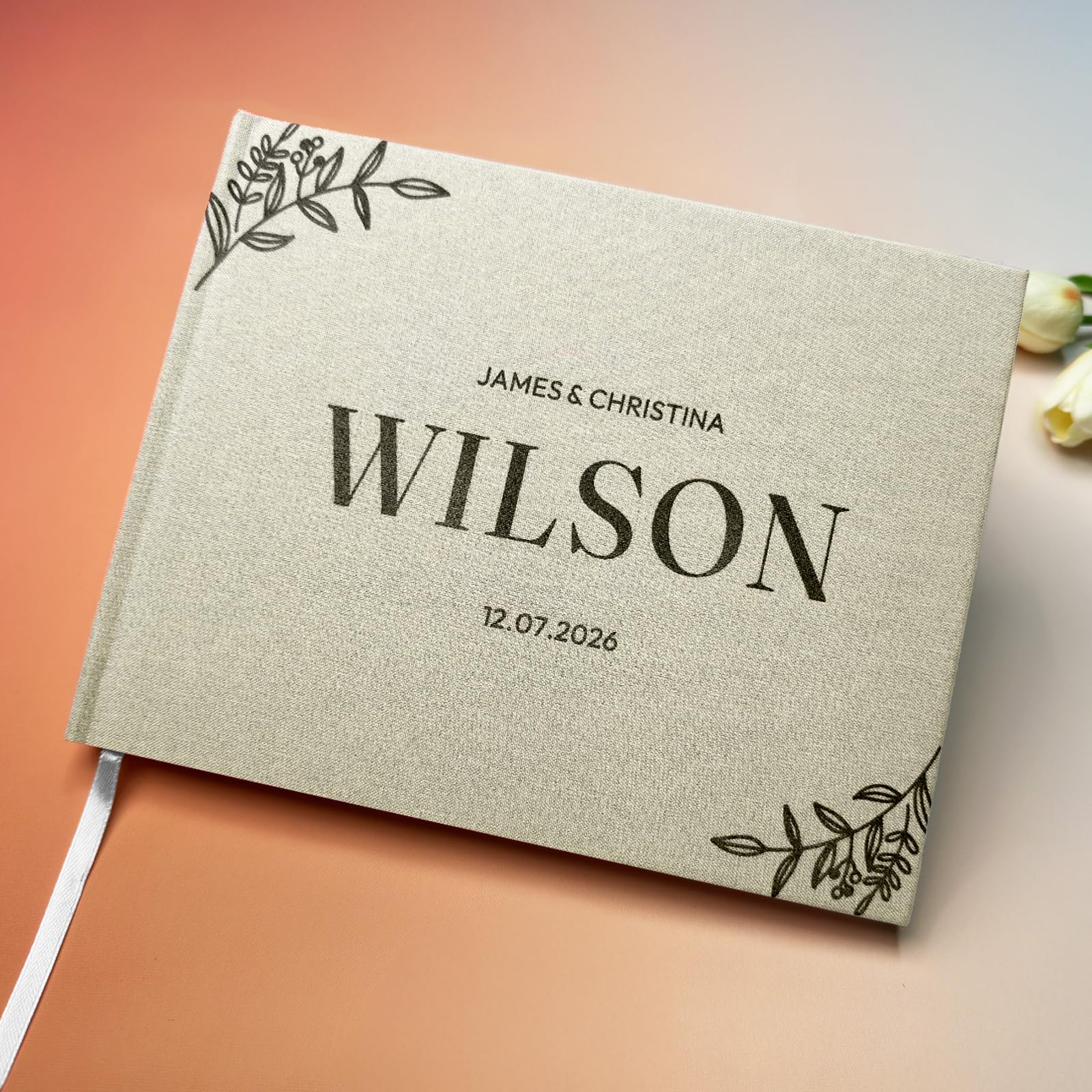 Hausdemo Personalized Wedding Guest Book - Elegant Guest Book Weddings Reception, Bridal, Baby Shower, Birthday and Special Events, Wedding Books Guests to Sign,Linen Book Cover Beige Color