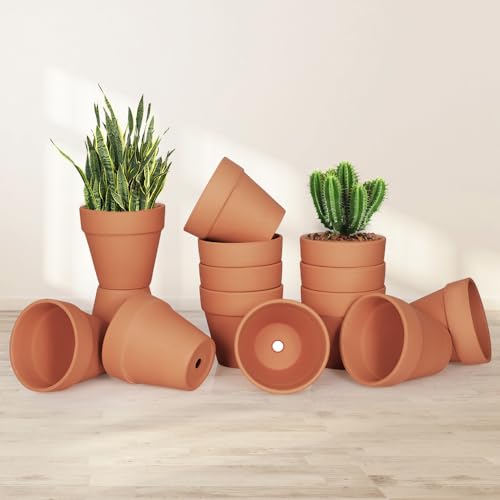 FCFKUK 4 inch Terracotta Clay Pots, 27 Pack Clay Flower Pots with Drainage, Great for Plants, DIY, Crafts, Wedding