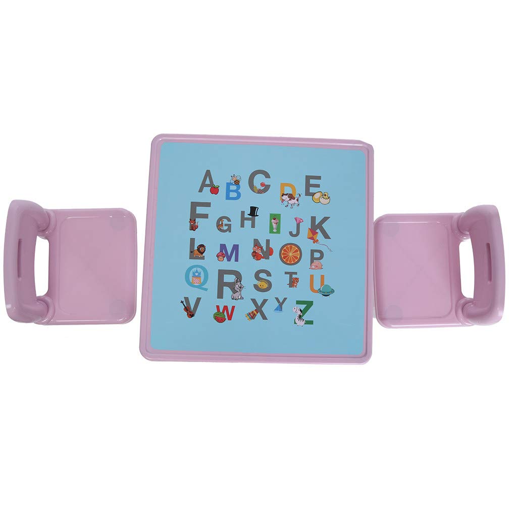 Toxz Plastic Kids Table and 2 Chairs Set,for Boys0 or Girls Toddler,with English Alphabet Table,Curved Table Corner,Safety Environmentally Friendly Material(Ship from US!)