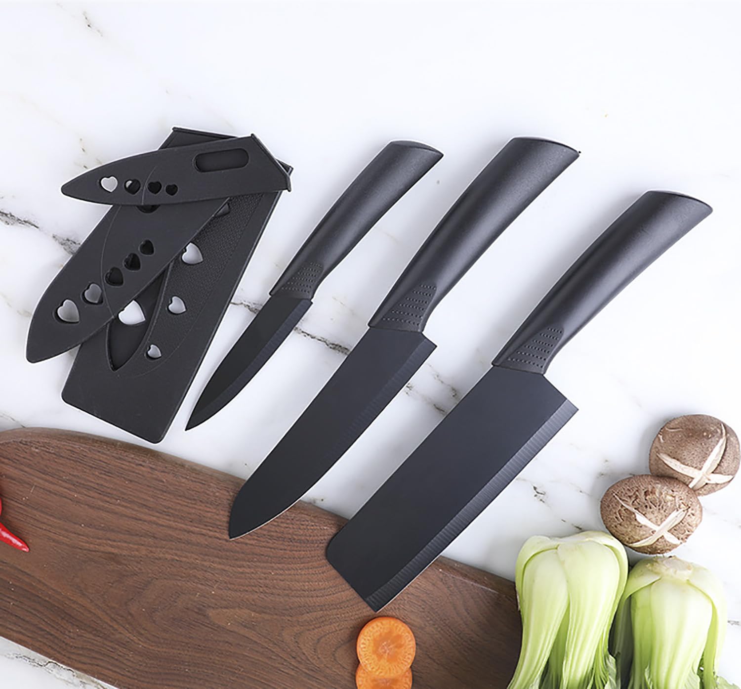 Generic Knife Sets, Black Kitchen Knife Set with Stainless Steel Kitchen Knife, Melon Planer, Holder, Suitable for kitchens, hotels, and restaurants