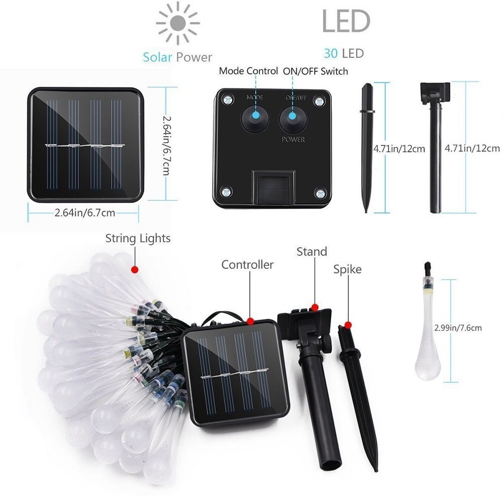Solar Powered String Lights Mayoya 30 LED 20 Ft Outdoor Solar String Lights Waterproof Decorative Lightings for Home Patio Garden Lawn Yard Party Wedding (Warm White)