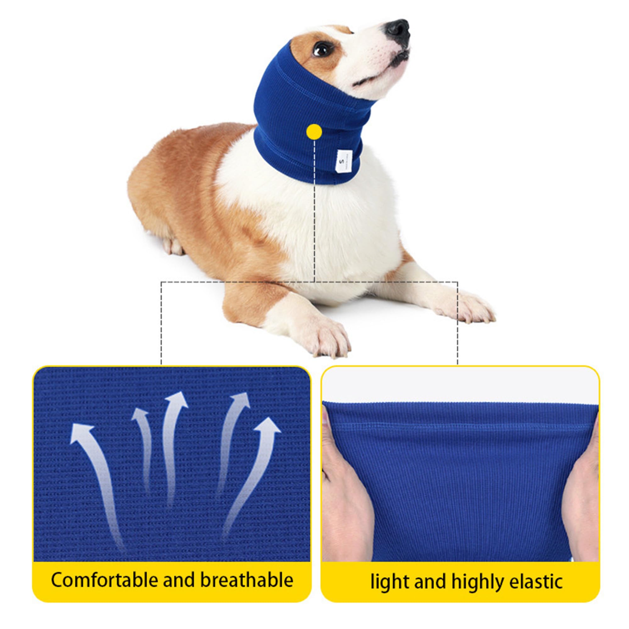 FDANDADE Quiet Ears for Dogs,Dog Hematoma Ear Wrap for Dogs Anxiety Relief – Noise Canceling for Fireworks, Thunderstorms, Pet Grooming & Force Drying(Blue M)