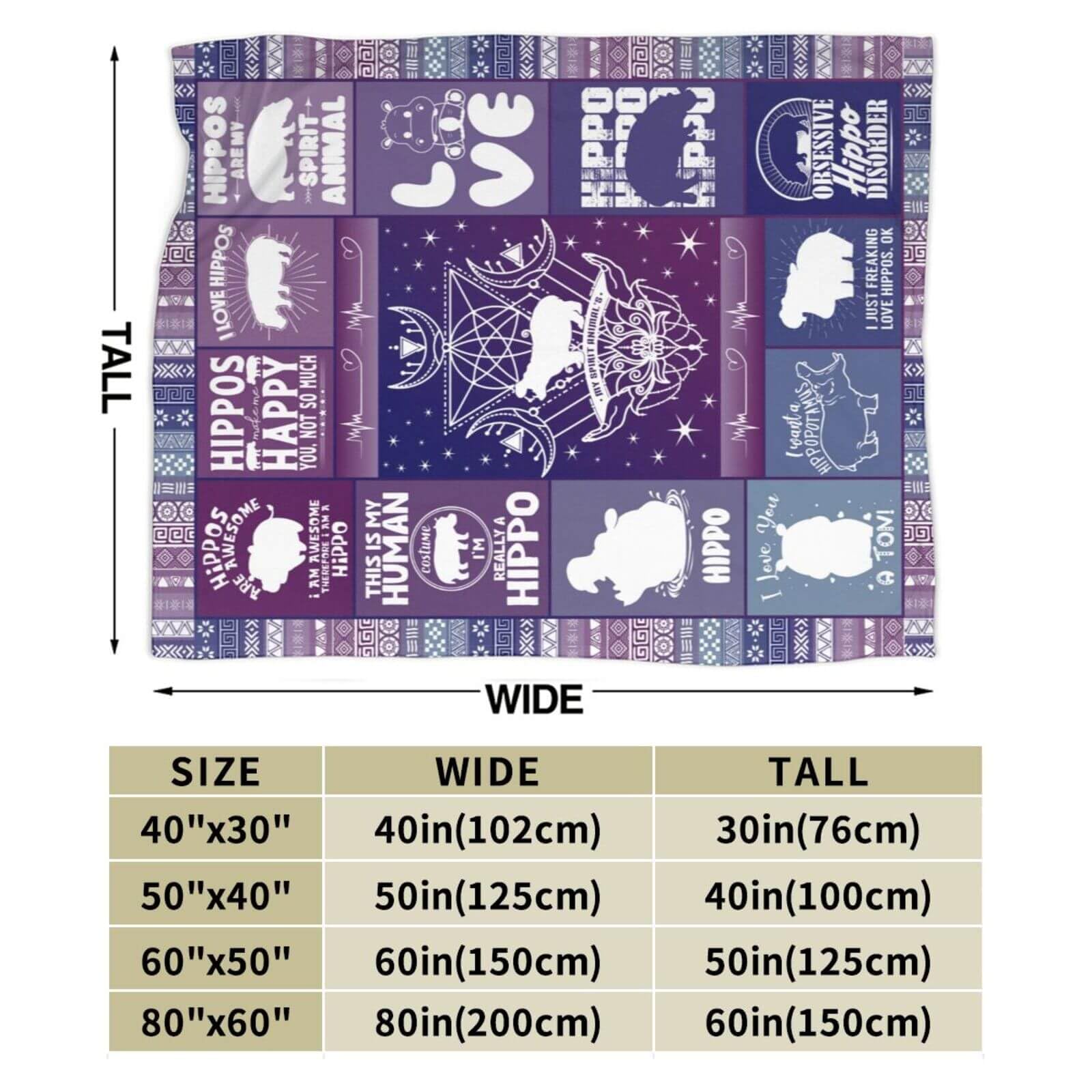 Homieblanket Hippo Blanket for Boys Girls, Cute Hippo Themed Design Printed Throw Blankets for Kids Lap, Chair Sofa, Warm Soft Cozy Blanket, 40"x 50"