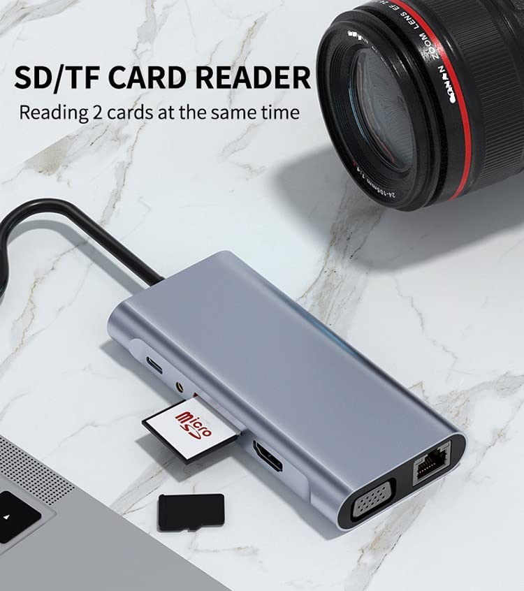 FDBV Docking Station USB C Hub 11-in-1 USB C Hub 4K USB C to HDMI Adapter for SD/MicroSD Card Reader 4 USB 3.0 Ports with 87W PD Charging Port