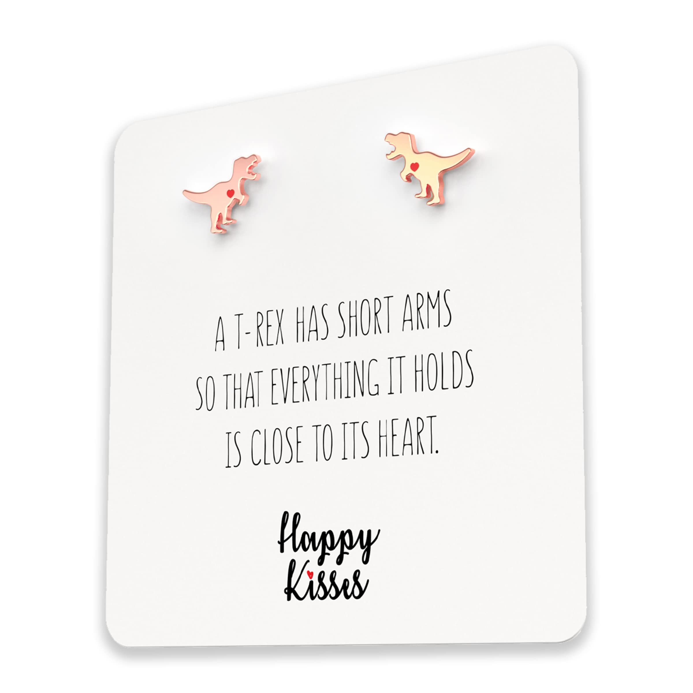 Dinosaur Earrings T-Rex Stud Set for Women and Girls β Cute Heart Design with Message Card (Rose Gold)