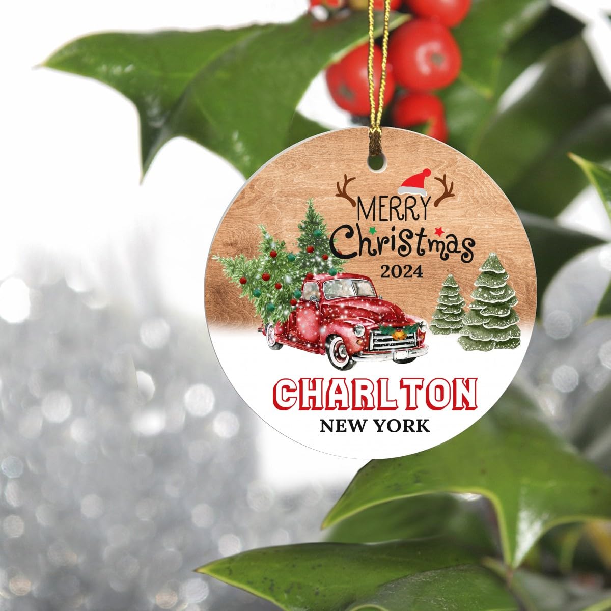 Christmas Tree Ornaments 2024 - Charlton New York Ornament Hometown Custom City State - Keepsake Gift Ideas Charlton NY Ornament 3" for Friend and Housewarming