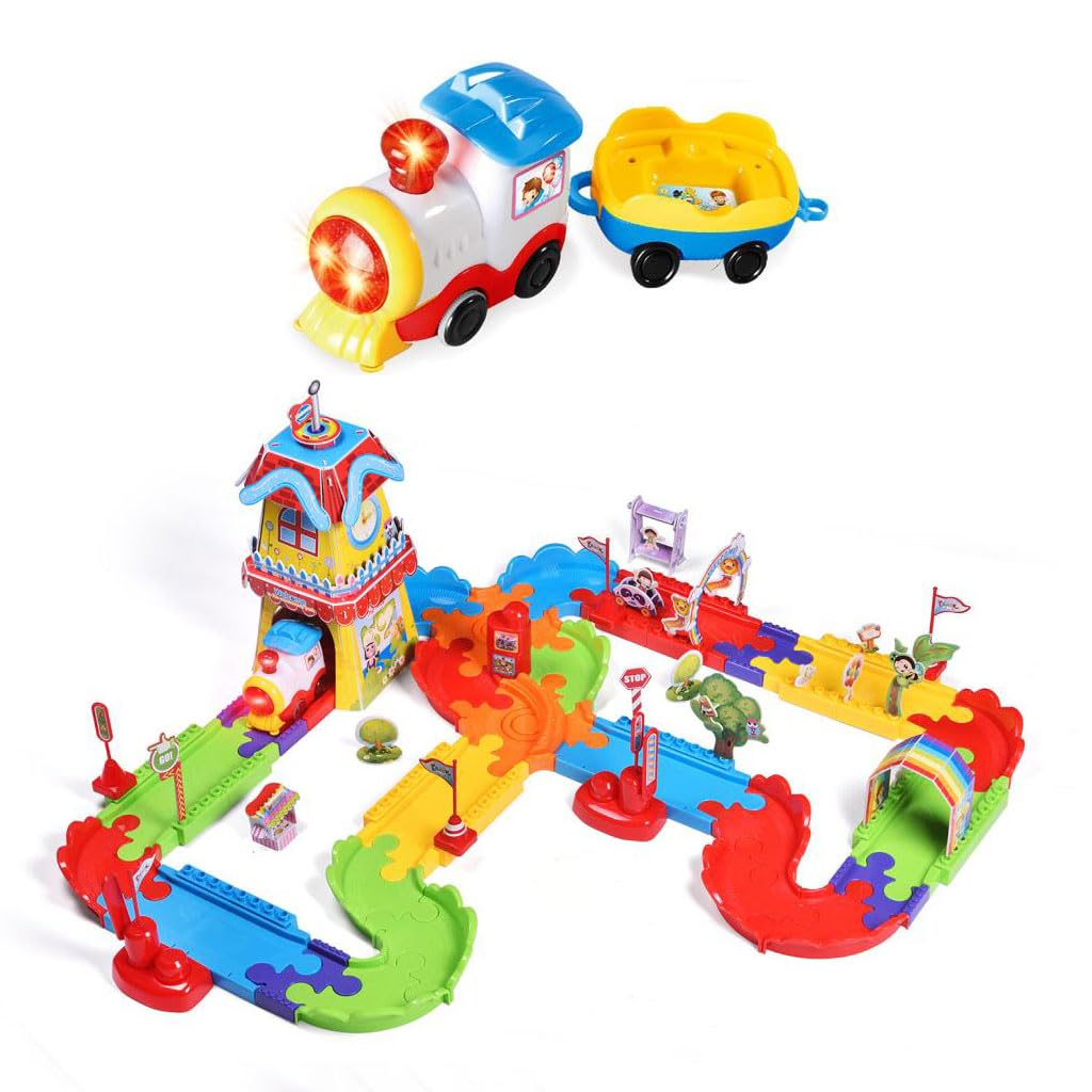 Toy Train Sets with Railway Tracks, 189 pcs Train Toys with Lights and Sounds, 3D Puzzles Long Train Track for Boys Girls 2,3,4,5,6,7 Years Old Birthday Train Toys Gift
