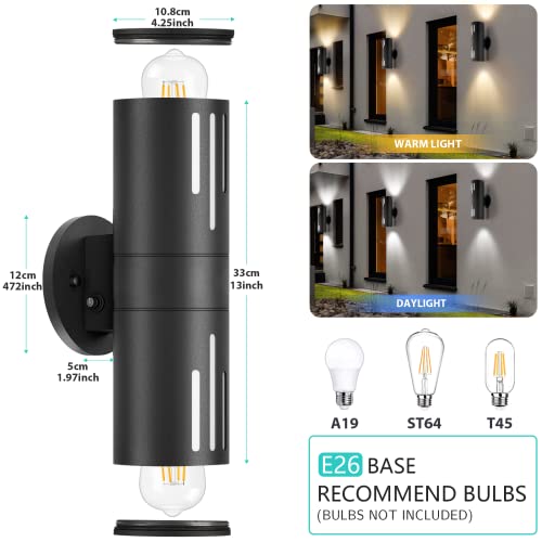Dusk to Dawn Sensor Outdoor Wall Sconce, Exterior Waterproof Wall Lantern Light Fixture, Up Down Wall Mount Lighting Matte Black Anti-Rust, E26 Socket Wall Lamp for Porch Doorway Garage, 2 Pack