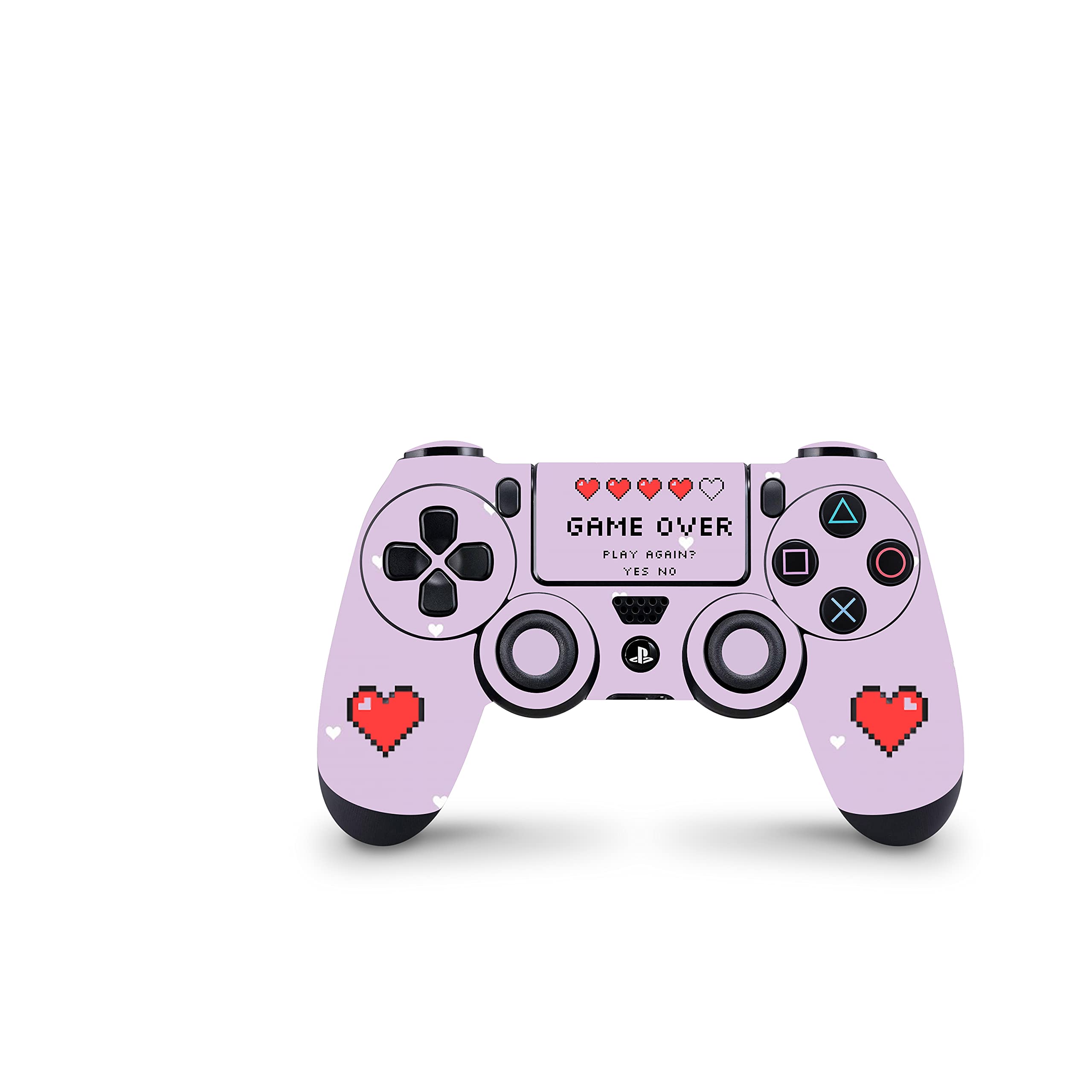 ZOOMHITSKINS Compatible with PS4 Controller Skin, Game Over Heart Pixel Red Purple Cute, Durable, 3M Vinyl, Made in The USA