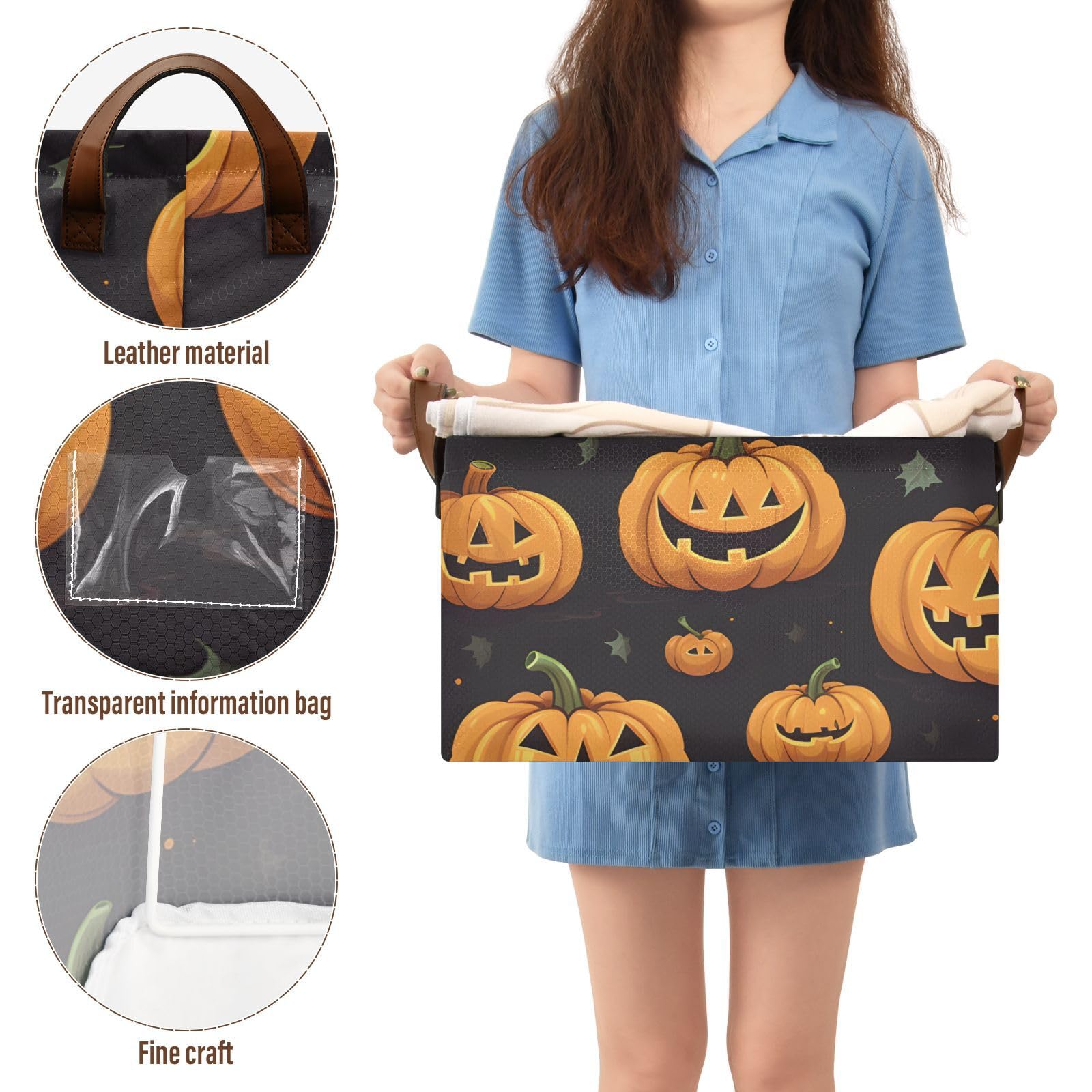 HOMONAW Rectangular Storage Bin Halloween Devil Pumpkin Storage Baskets Foldable Closet Organizer with Handles for Organizing Shelf, Clothes, Toys, Home, Office, Nursery
