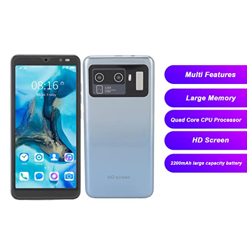 FECAMOS Dual Card Smartphone, 5.45in Screen 854x480 Resolution M12 Uitra Smart Phone Face Recognition Quad Core CPU Processor for Work(Grey)