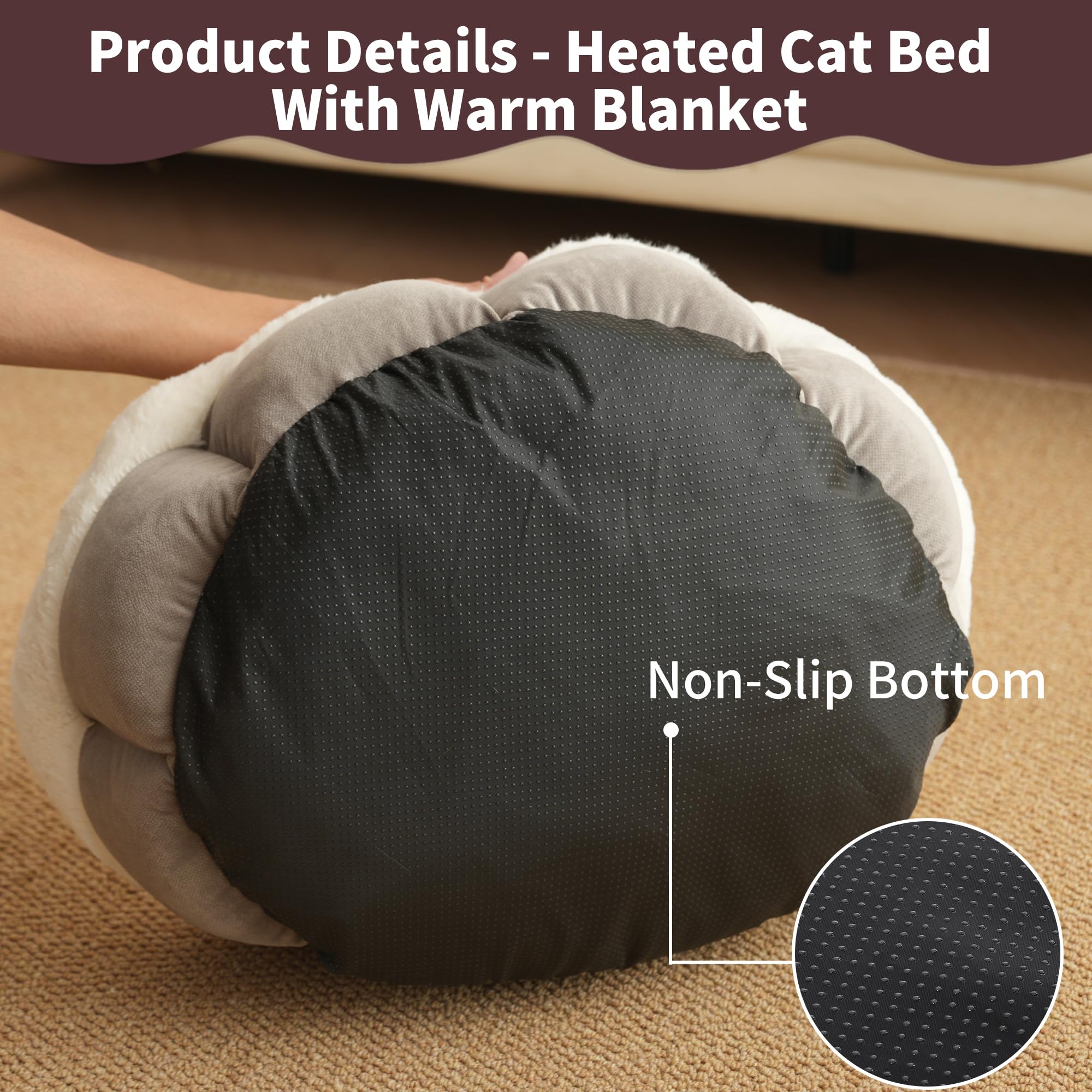 Heated Cats Bed for Kitty and Puppy,Pets Heating Pad, Heated Pets Bed with Thermostat, Washable Indoor Use Heated Cats Bed, Fluffy Warm Cats Heated Bed in Winter(20 Inches)