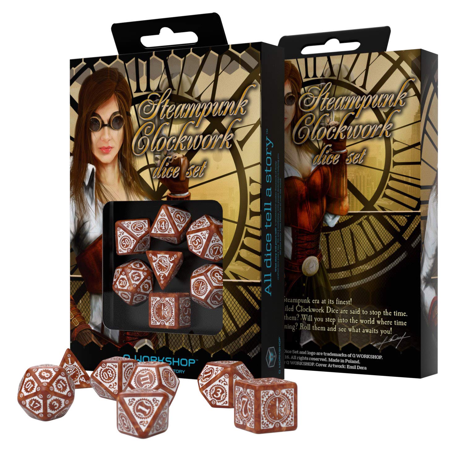 Q-Workshop Steampunk Clockwork Caramel & White Dice Set (7 Piece)
