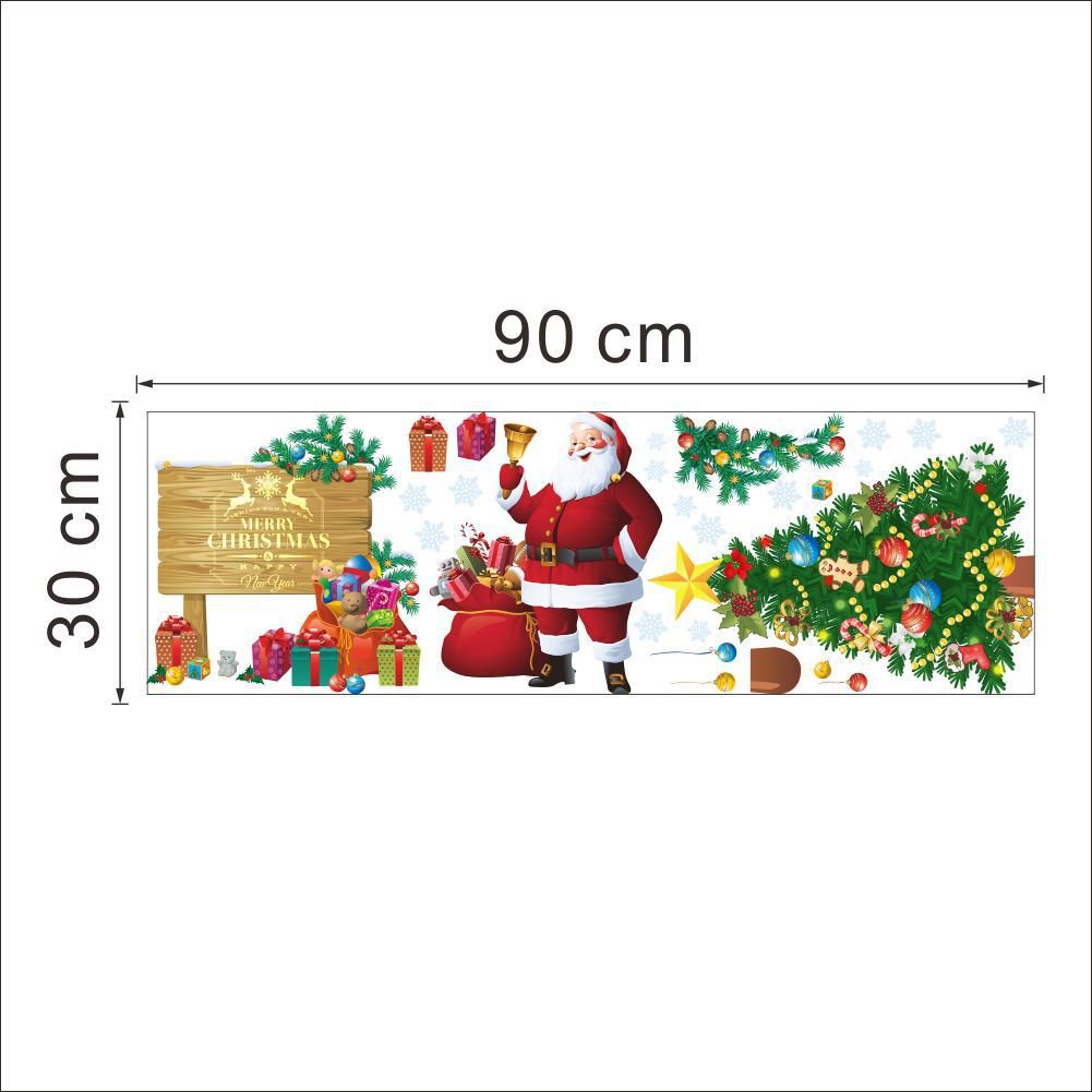 Christmas Windows Wall Stickers 30 x 90cm/11.8 x 35.4inch Santa Claus Christmas Tree Wall Decals Decoration Removable Wall Stickers Murals for DIY Xmas Home Decorations