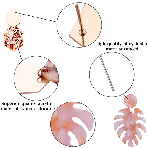 Duufin 32 Pairs Acrylic Earrings Bulk Statement Earrings for Women Acrylic Hoop Earring Mottled Resin Drop Dangle Earrings Polygonal Bohemian Earrings