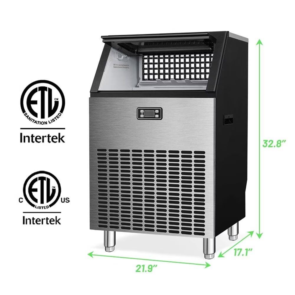 Kismile Commercial Ice Maker, Freestanding Nugget Ice Maker 200lbs/24h, 55lbs Storage Bin, Full Heavy Duty Stainless Steel Construction, Ice Maker Machine for Home Bar, Coffee Shop, Business