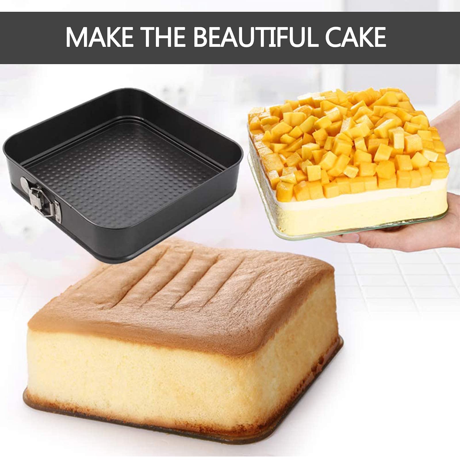 CKBAKIE Square Springform Dessert Pan Nonstick Leakproof Cake Pan Bakeware Cheesecake Pan CK029 (3 PCS Square)